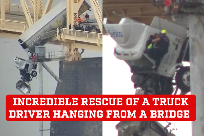 Dramatic rescue of truck driver hanging on a bridge in Louisville, Kentucky | Marca