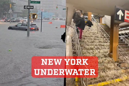 Torrential rain turns New York streets into fast-flowing rivers ...