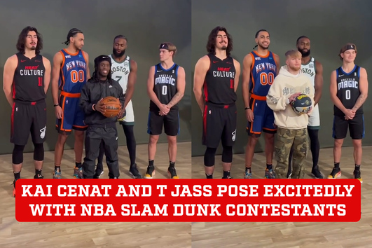 Kai Cenat and T Jass excitedly pose for photos with NBA dunk ...