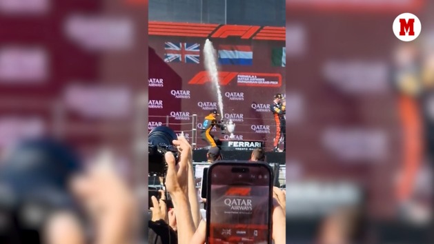 Norris se hace viral por su 'epic fail' al romper el trofeo de Verstappen - MARCA MEXICO