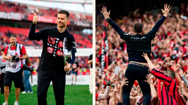 Xabi Alonso sube a la grada para celebrar con afición de Leverkusen el ...