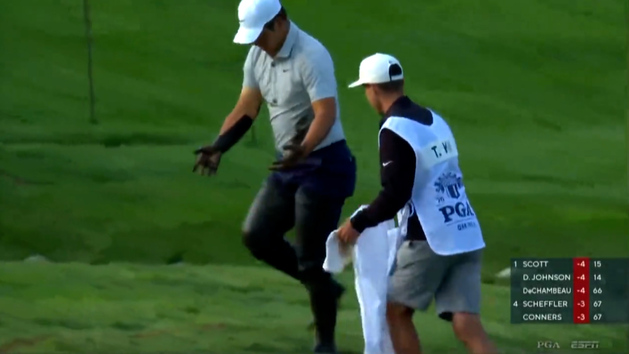 Tom Kim is coated in mud after falling into marshand during PGA ...