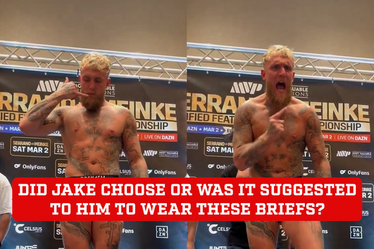 Jake Paul shows off his fierce stance in custom boxers at the weigh-in ...