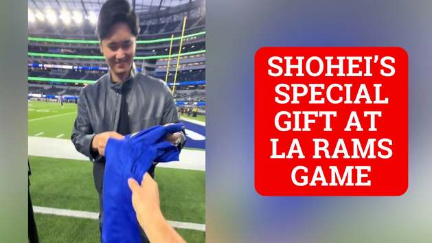 Shohei Ohtani looks good in blue with custom jersey at LA Rams game ...