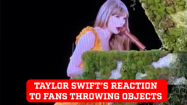 Taylor Swift reacts to fans throwing objects onto the stage in her ...