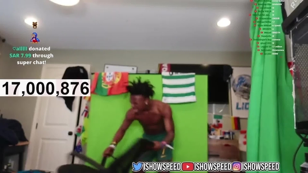 IShowSpeed celebrates reaching 17 million subscribers by jumping on the ...