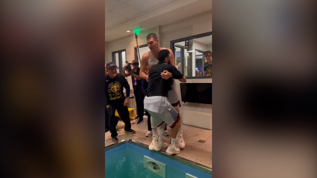 Watch Nikola Jokic tosses Jamal Murray into pool after Nuggets' NBA ...