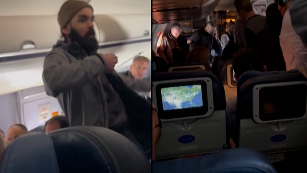 Man tries stab flight attendant in the neck and open plane door during ...