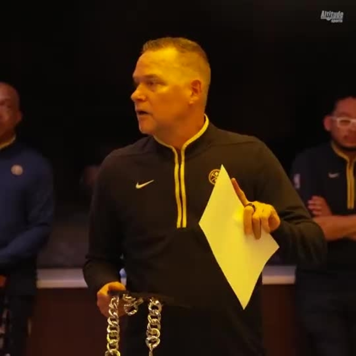 Coach Michael Malone's award-giving speech to the Nuggets after Game 1 ...