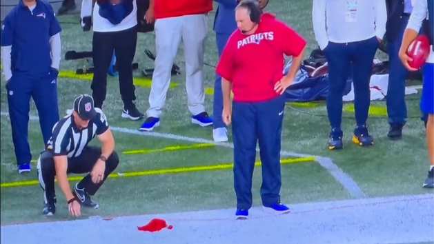 Bill Belichick humiliates referee with sassy challenge flag throw ...