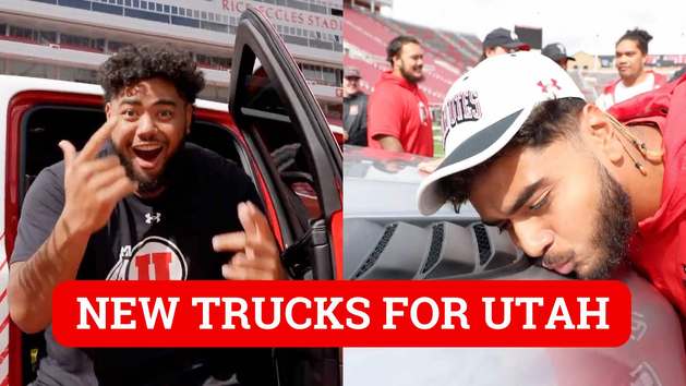 The moment Utah football players found out they all got a new truck ...