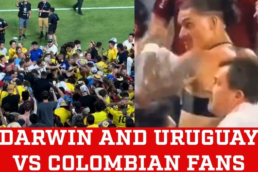 Darwin Nuñez fighting againts Colombian fans in the stands - MARCA TV ...