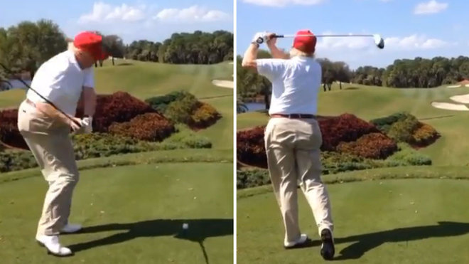 Donald Trump returns to the golf course... and his swing isn't bad at ...