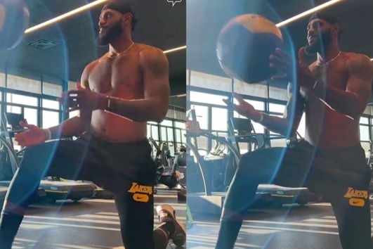 Lebron James impresses with his physique as he works out in the gym ...